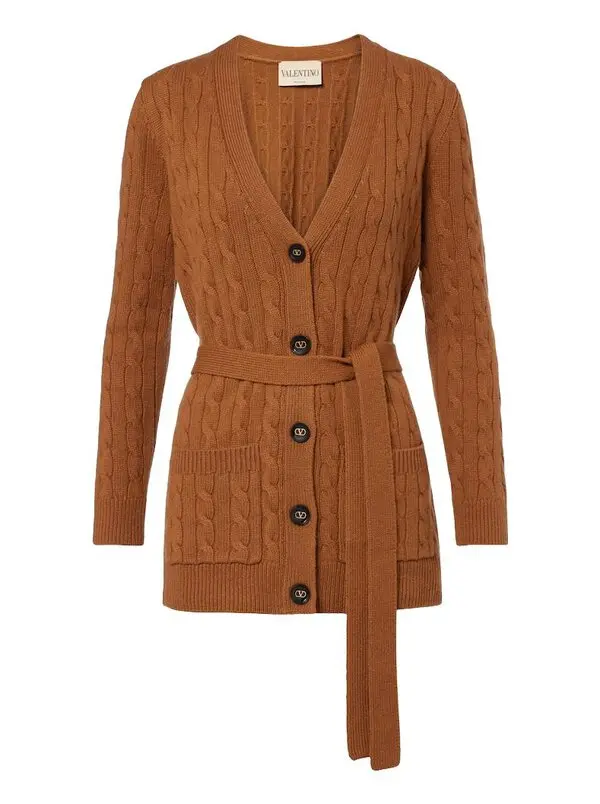 Valentino Garavani Cable-knit Cashmere Cardigan - Brown