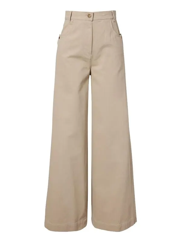 Max Mara High-rise Wide-leg Jeans In Stone Cotton - Beige