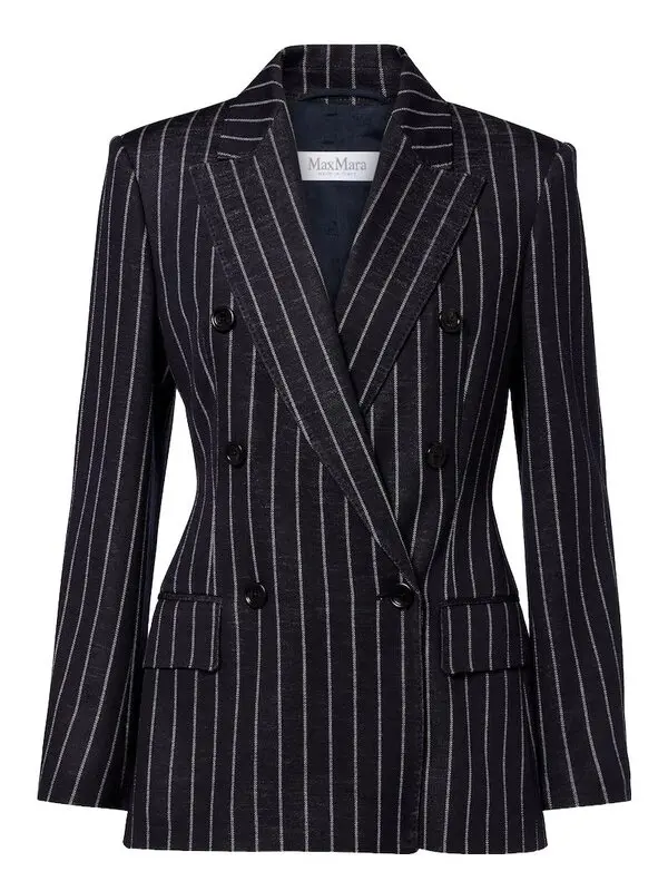 Max Mara Double-breasted Pinstripe Jersey Blazer - Blue
