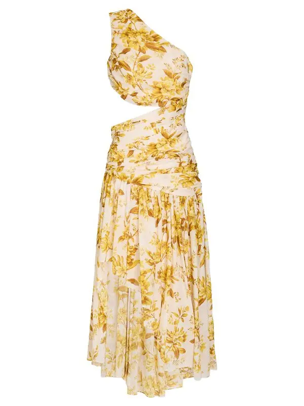 Zimmermann One-shoulder Asymmetrical Floral-print Cotton Dress - Yellow
