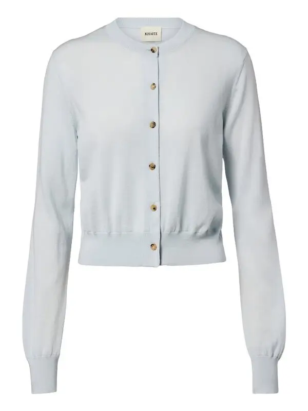 Khaite Tansy Cropped Wool And Cashmere Cardigan In Sterling - Blue