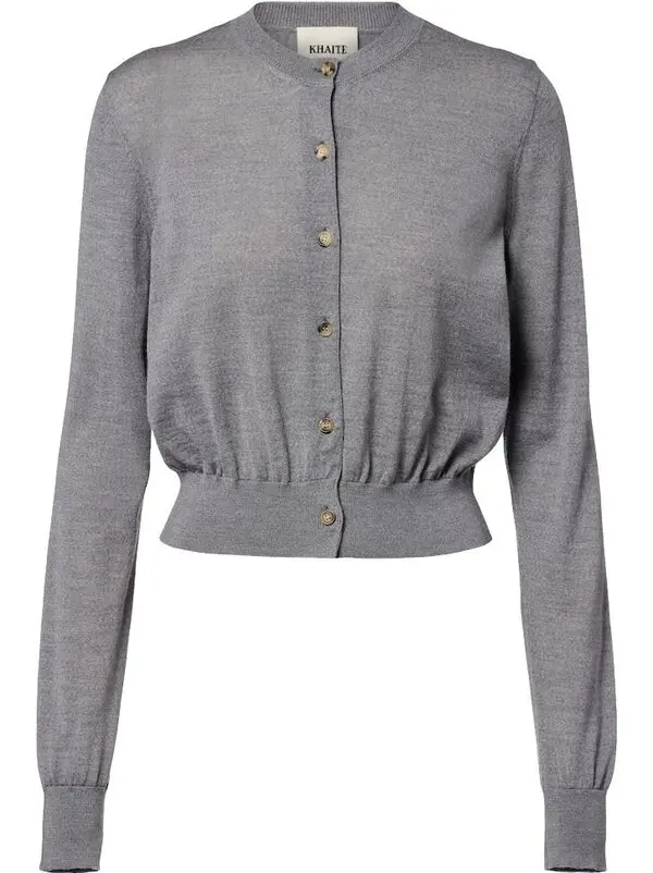 Khaite Tansy Cropped Wool And Cashmere Cardigan In Sterling - Grey