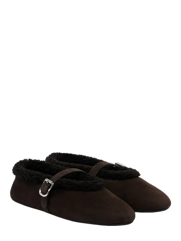 Alaïa Shearling-lined Suede Mary Jane Flats - Brown