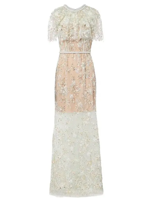 SELF-PORTRAIT Embellished Cape Maxi Dress - Multicoloured