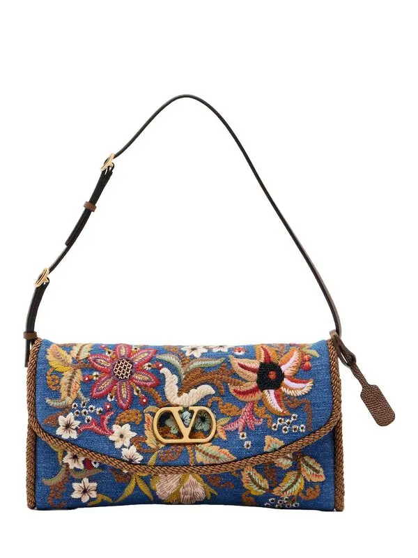 Valentino Garavani Small Embroidered Shoulder Bag - Blue