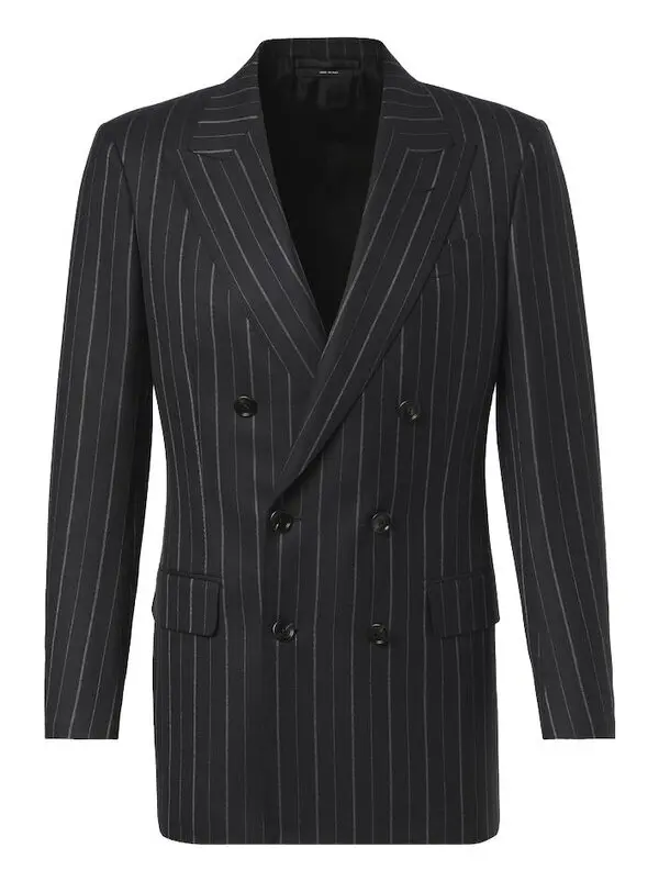 TOM FORD Striped Wool Blazer - Black