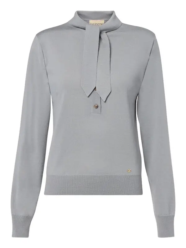 Valentino Garavani Tie-neck Virgin Wool Sweater - Grey