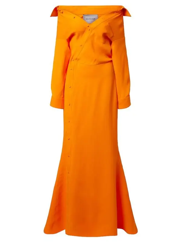 Balenciaga Off-shoulder Silk Gown - Orange