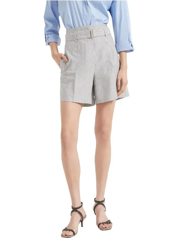 Brunello Cucinelli Monili Embellished Striped Shorts - Blue