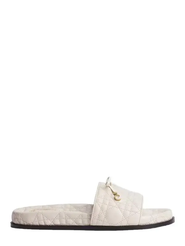 Dior Cannage Quilted Leather Bow Detail Slide Sandals - Nude