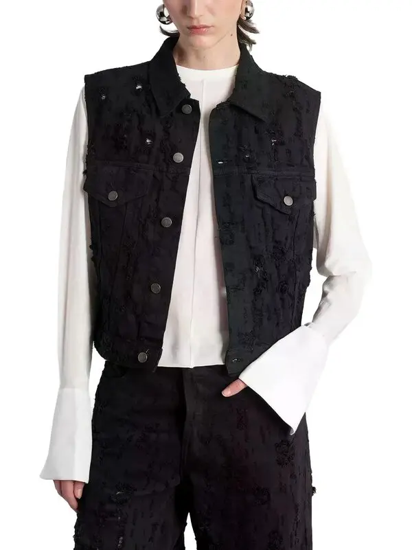 HAIKURE Ryder Bull Destroy Denim Gilet - Black