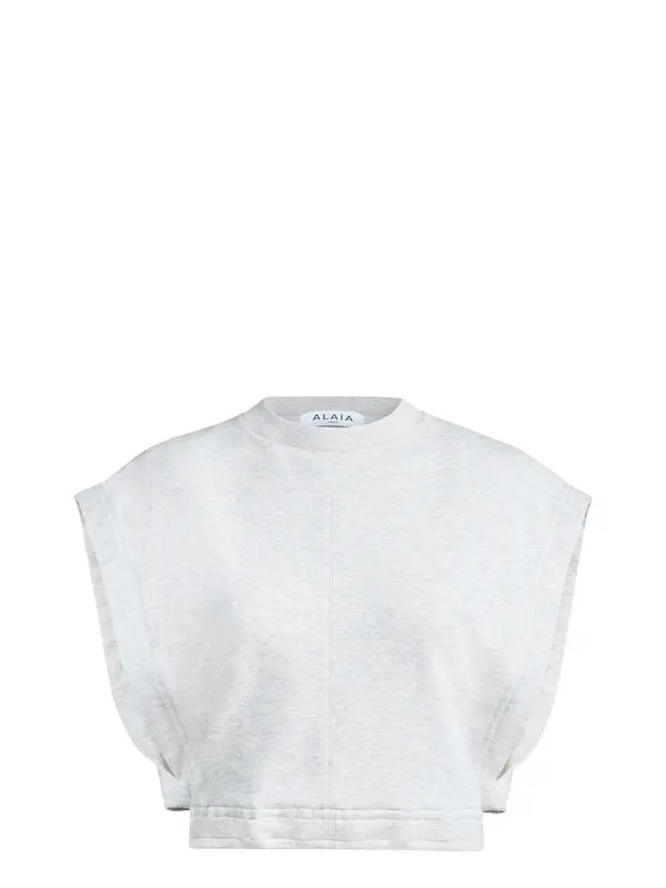 Alaïa Crewneck Fleece Back Jersey Cropped Top - Grey