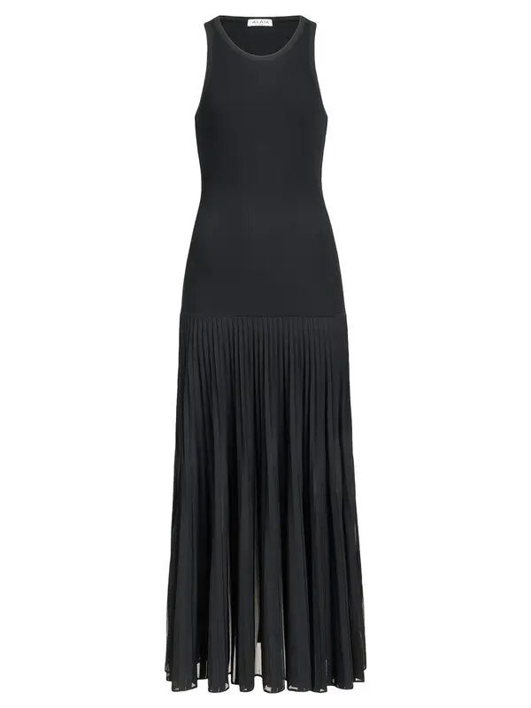 Alaïa Knitted Pleated Maxi Dress - Black