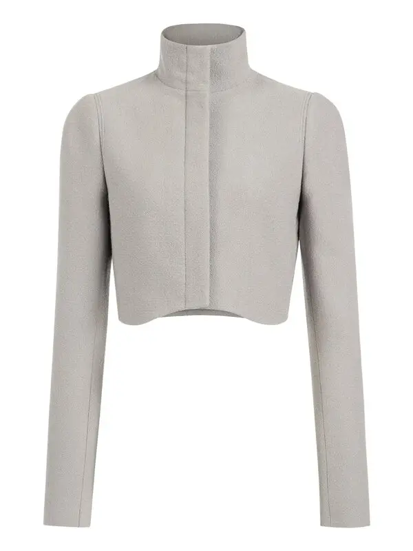 Alaïa Cropped Wool Jacket With Curved Hem - Grey