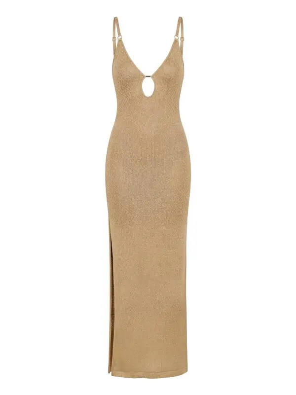 MIHARO Amara Maxi Dress With Plunge Neckline And Keyhole Detail - Yellow
