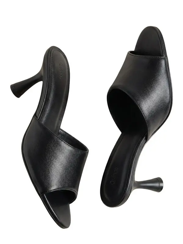 Quince Italian Leather Stiletto Mule - Black