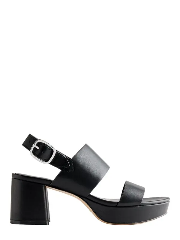 Quince Italian Leather Double Band Block Heel Sandals - Black