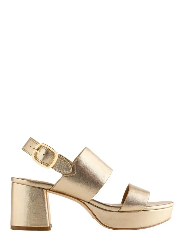 Quince Italian Leather Double Band Block Heel Sandals - Gold
