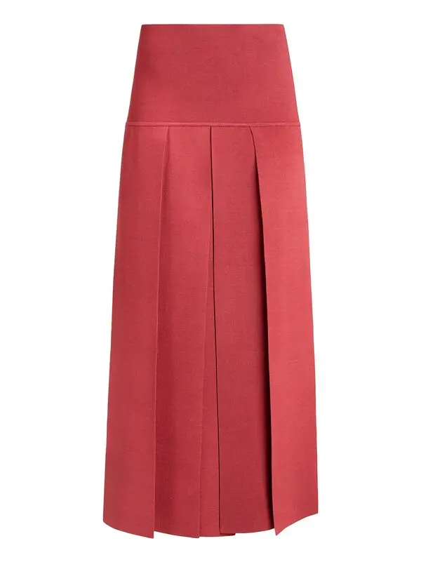 Alaïa High Rise Pleated Midi Skirt - Red