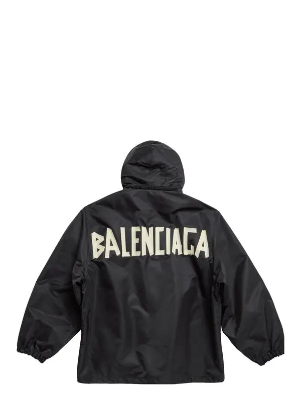 Balenciaga Tape Type Hooded Windbreaker Jacket - Black