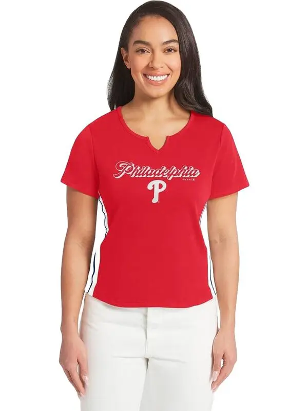 WEAR BY ERIN ANDREWS Philadelphia Phillies Notch Neck Cropped T-shirt - Red