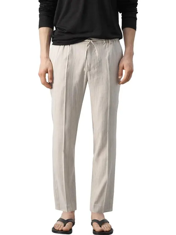 Mango Slim Fit Drawstring Linen Blend Pants - Beige