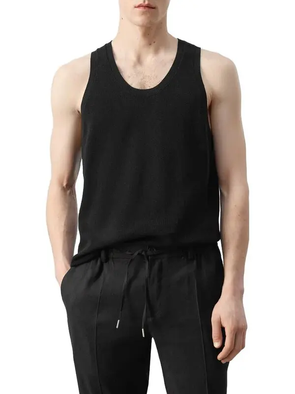 Mango Slim Fit Cotton Rib Tank - Black