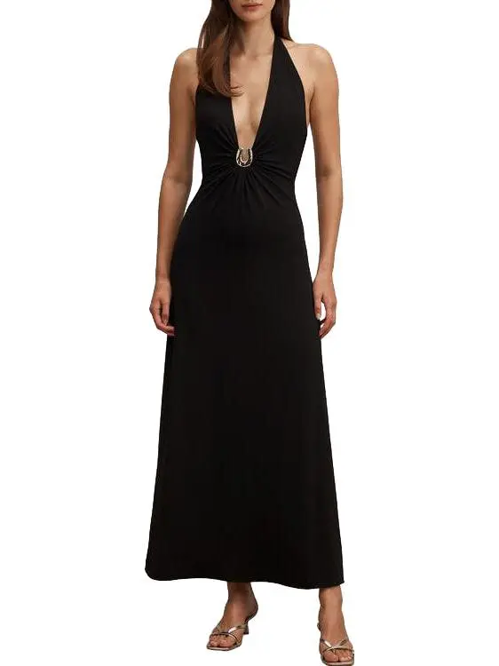 EVER NEW Jersey Midi Halter Dress - Black
