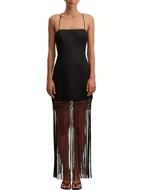 EVER NEW Rayna Macramé Fringe Maxi Dress - Black