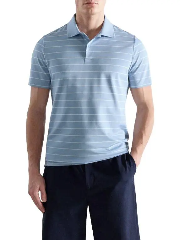 Mango Slim Fit Stripe Coolmax® Piqué Polo - Sky Blue