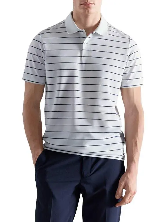Mango Slim Fit Stripe Coolmax® Piqué Polo - White