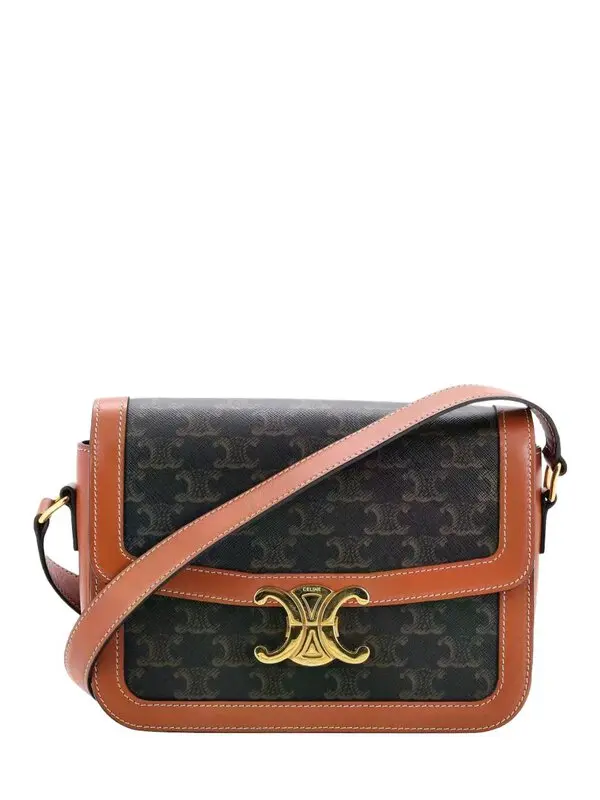 Celine Triomphe Shoulder Bag In Coated Canvas - Brown