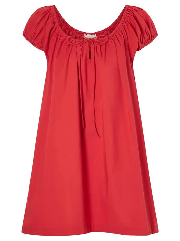 Faithfull The Brand Marblau Gathered Cotton-poplin Mini Dress - Red
