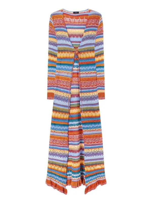 Etro Striped Pointelle-knit Cotton Cardigan - Red
