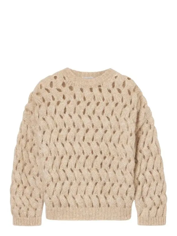 Brunello Cucinelli Sequin-embellished Open-knit Mohair-blend Sweater - Neutrals