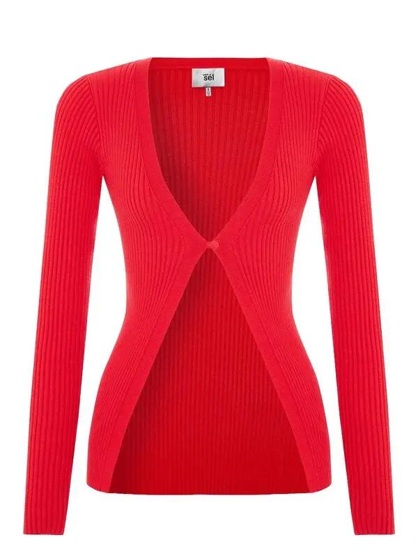 MAISON SEL Lueur Cardigan Ribbed V-neck Crossover Knit - Red