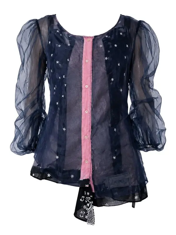 MIRO MISLJEN Sheer Organza Star Blouse - Blue/pink