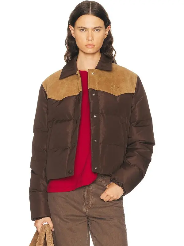 Miu Miu Quilted Suede Paneled Jacket - Caffe