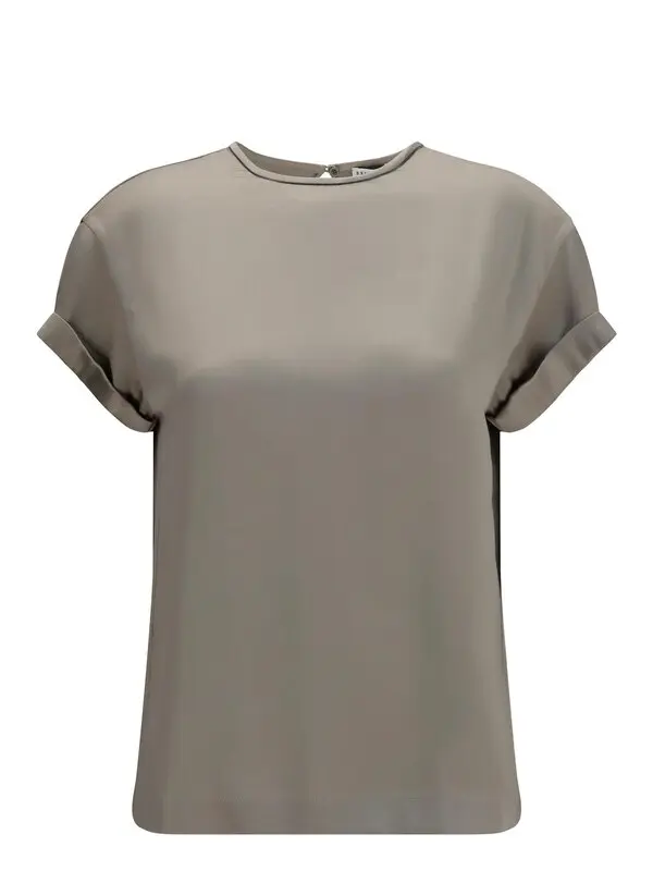 Brunello Cucinelli Silk Blouse With Monili Embroidery - Cream