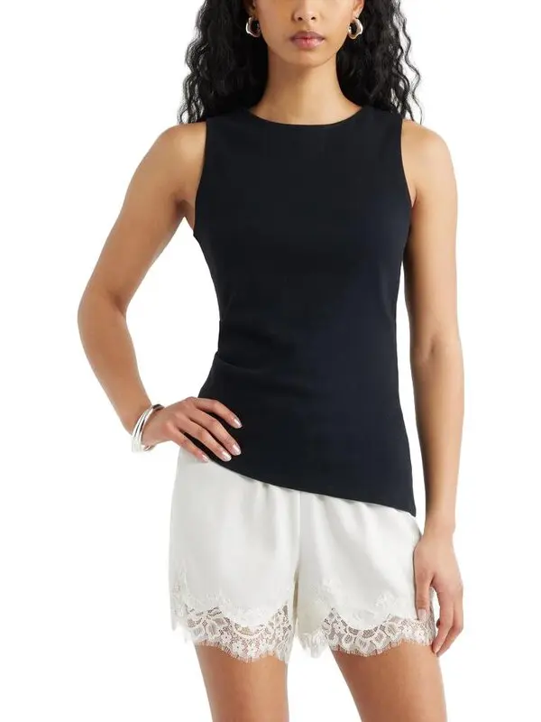 OPEN EDIT Asymmetrical Ribbed Cotton Tank - Black
