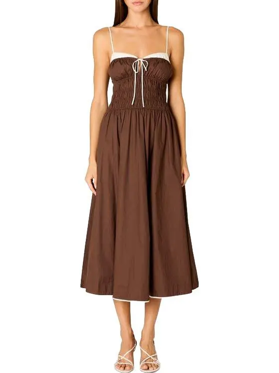 NIA Thomas Smocked Sleeveless Midi Dress - Coffee