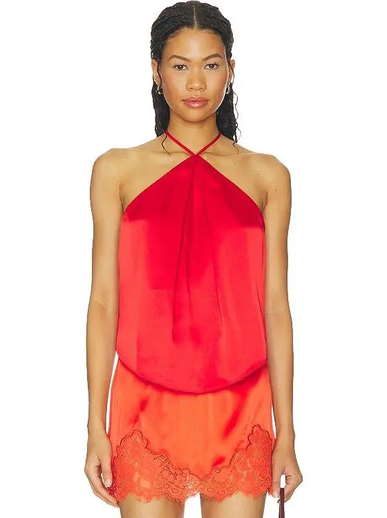 SEROYA Beckham Halter Neck Satin Tank - Geranium