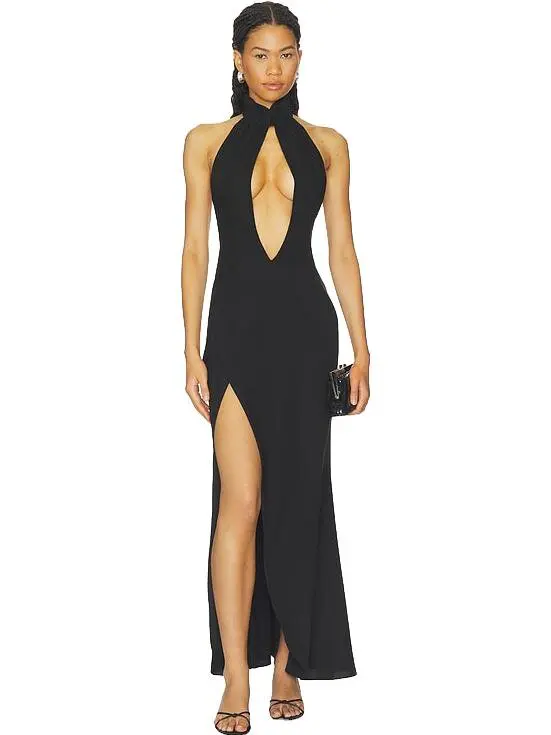 GUIZIO Suki Halter Neck Gown - Black