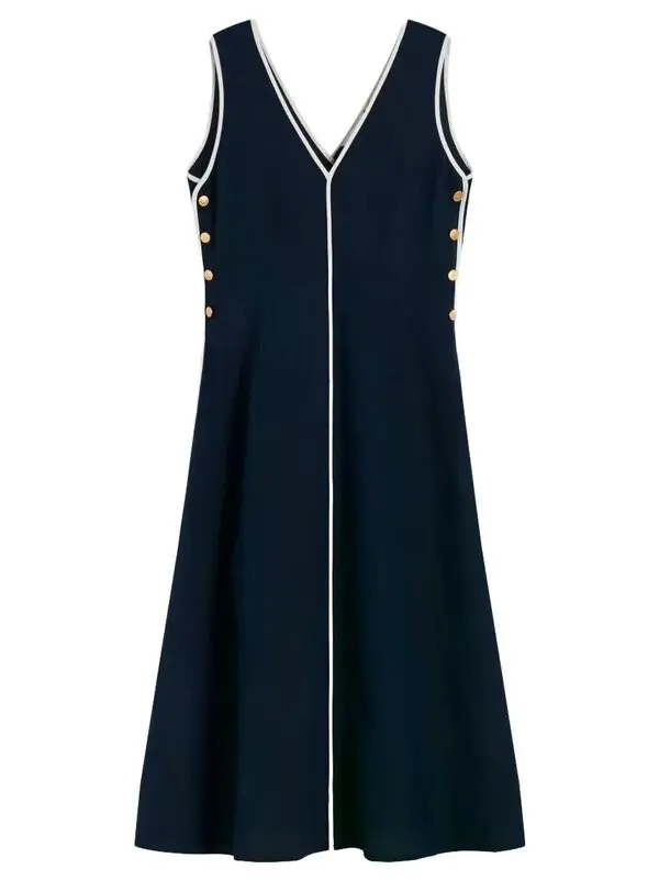 Tommy Hilfiger V-neck Midi Dress With Button Detail - Blue