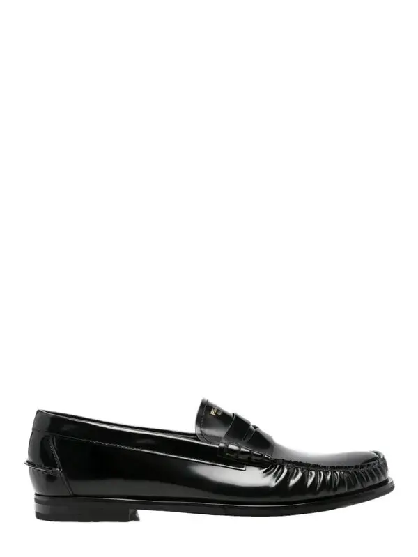 Prada Logo Debossed Loafers - Black