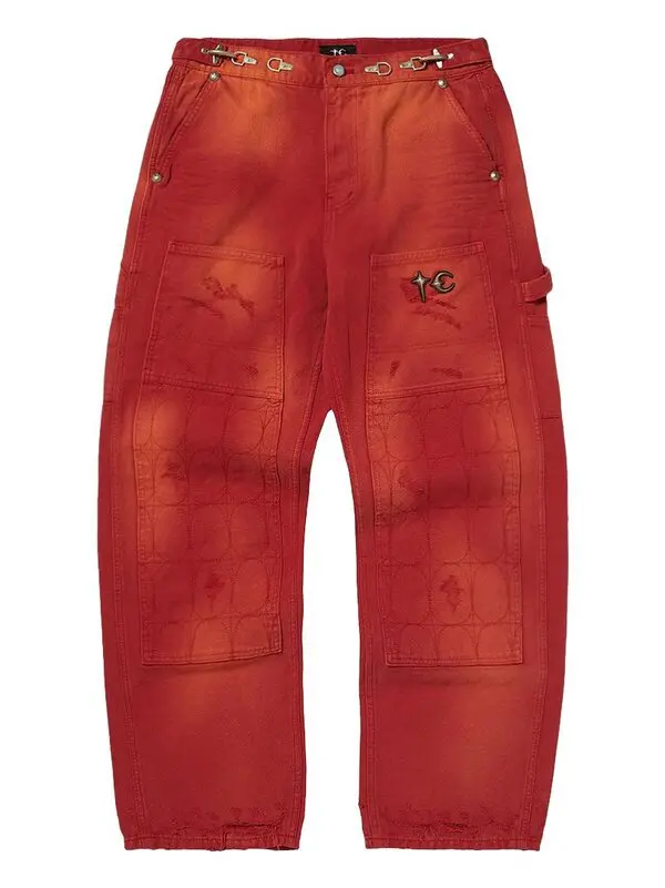 THUG CLUB Two Tone Washed Straight Leg Pants - Red