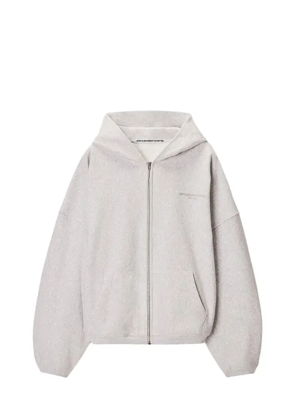 Alexander Wang Crystal Embellished Oversized Zip-up Hoodie - Grey