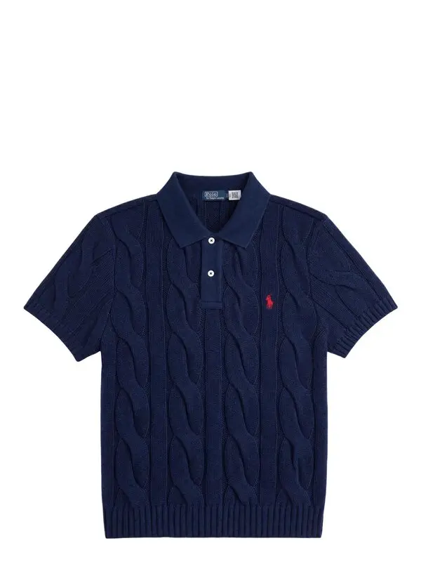 Polo Ralph Lauren Cable Knit Short Sleeve Polo Shirt - Black