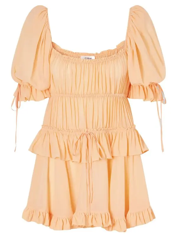 Chloé Layered Puff-sleeve Mini Dress - Nude