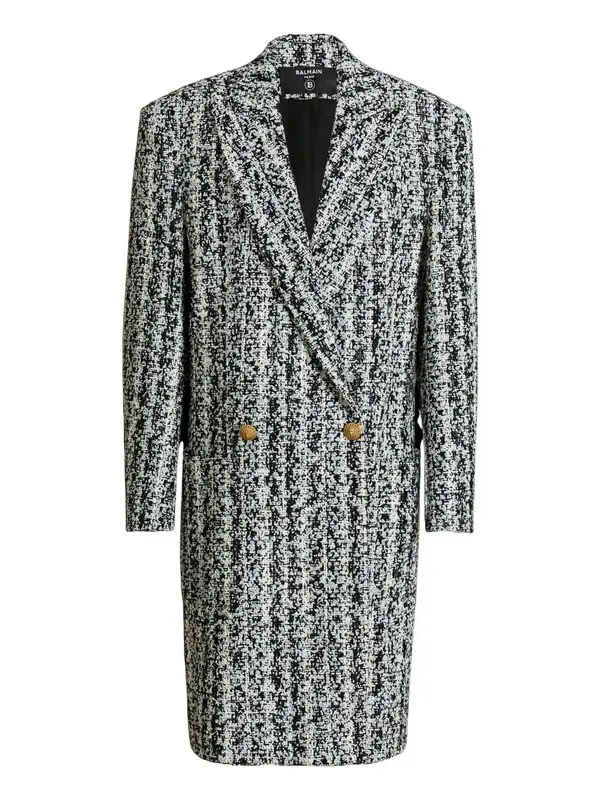 Balmain Textured Double-breasted Long Coat - Gray
